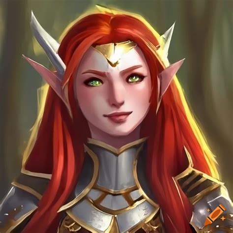Portrait Of A Beautiful Red Haired Elf With Green Eyes On Craiyon