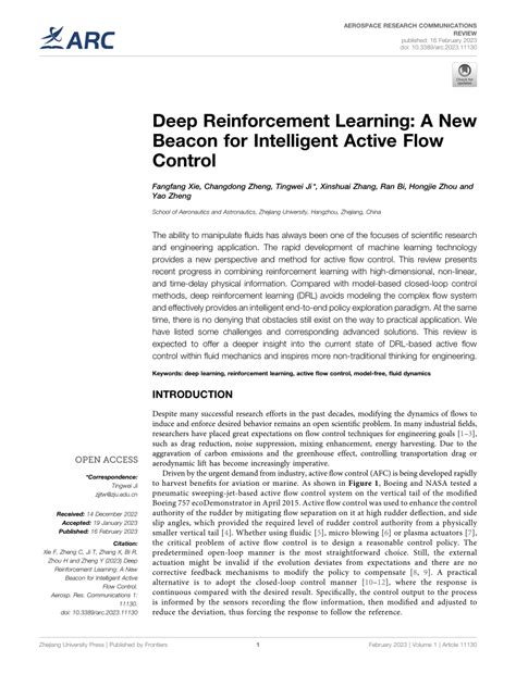 pdf deep reinforcement learning a new beacon for intelligent active flow control