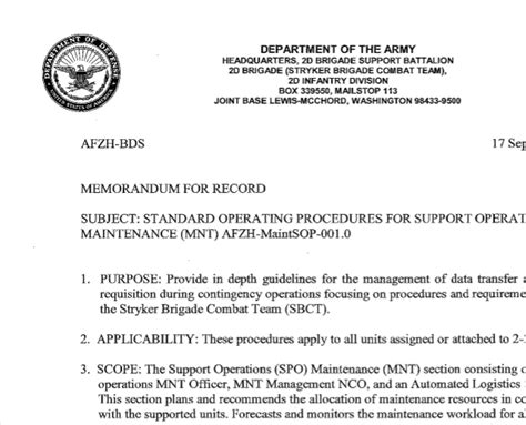Sample Army Sop Template