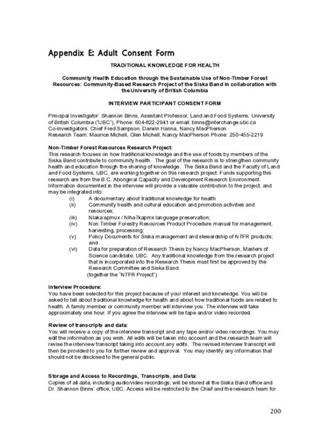 Fillable Online Appendix E Adult Consent FormEthics Hub Fax Email