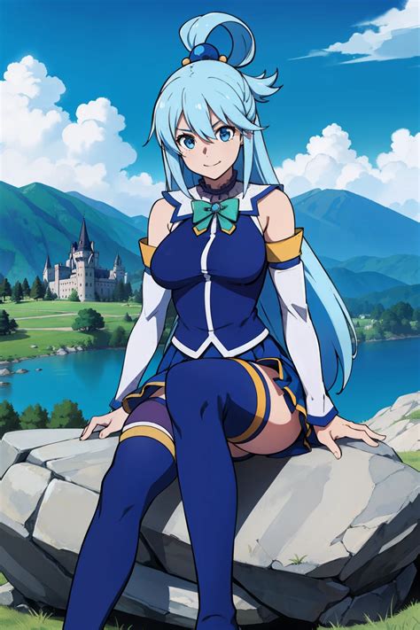 Masterpiecevibrantdetailedhighres Aqua Konosuba Blue Eyes Blue Footwear Blue Hair