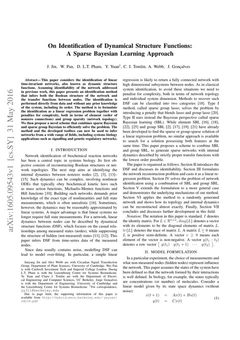 pdf on identification of dynamical structure functions a sparse bayesian learning approach