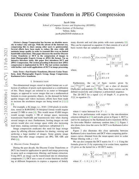pdf discrete cosine transform in jpeg compression