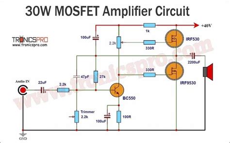 MOSFET Amplifier Circuit Diagram 30W DIY TRONICSpro