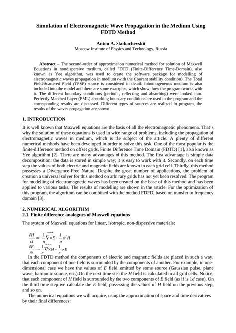 pdf simulation of electromagnetic wave propagation in the medium using fdtd method