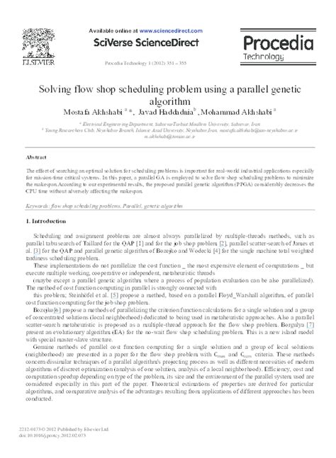 pdf solving flow shop scheduling problem using a parallel genetic algorithm javad haddadnia