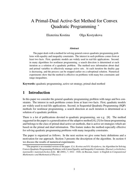 pdf a primal dual active set method for convex quadratic programming