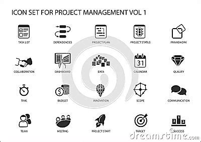 Project Management Icon Set Various Symbols For Managing Projects