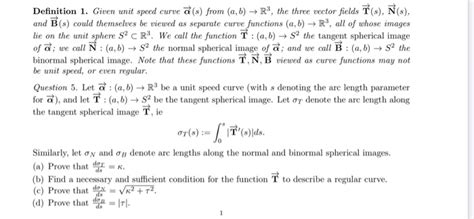 definition 1 given unit speed curve à s from a b