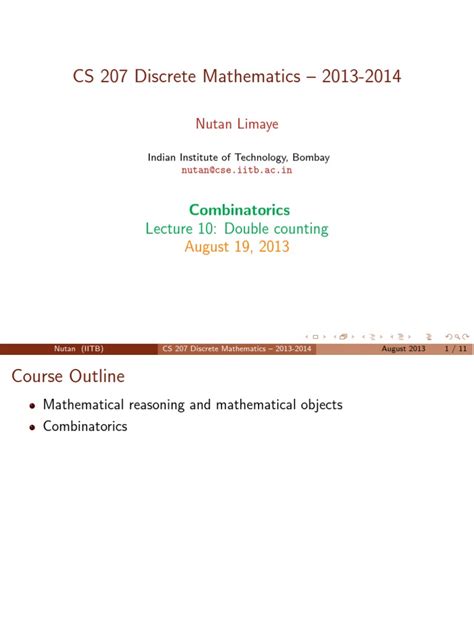 cs 207 discrete mathematics 2013 2014 nutan limaye pdf combinatorics theoretical