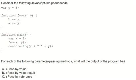 solved consider the following javascript like pseudocode