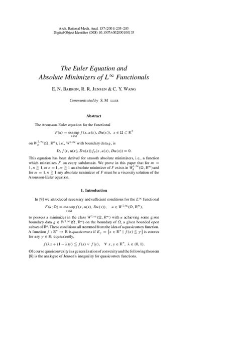 pdf the euler equation and¶absolute minimizers of l∞ functionals emmanuel barron