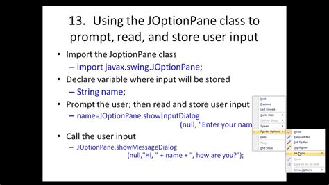 getting input using the joptionpane class youtube
