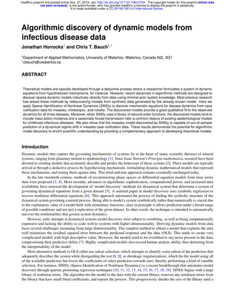 pdf algorithmic discovery of dynamic models from infectious disease data