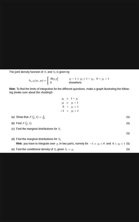 solved the joint density function of yi and y2 is given by {