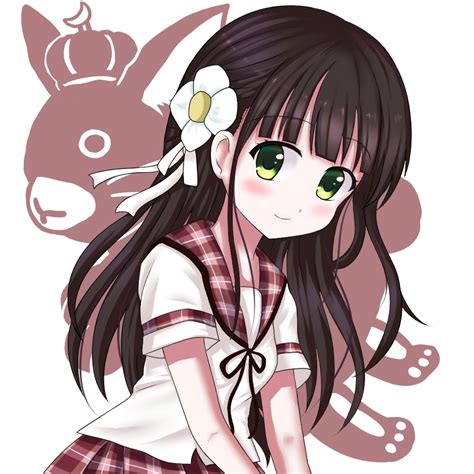Safebooru 1girl Anko Gochiusa Bangs Black Ribbon Blouse Blunt Bangs Blush Breasts Brown Hair