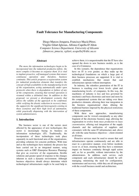 pdf fault tolerance for manufacturing components