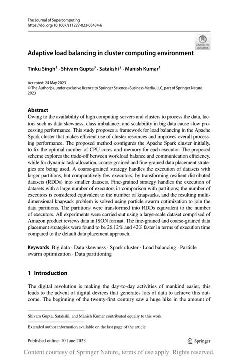adaptive load balancing in cluster computing environment request pdf
