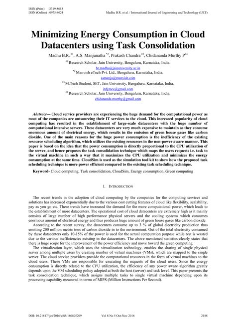 pdf minimizing energy consumption in cloud datacenters using task consolidation
