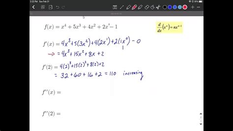 taking the first and second derivative of a polynomial function by using the power rule youtube