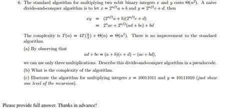 solved the standard algorithm for multiplying two n bit