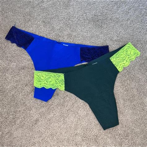 Victorias Secret Womens Blue And Green Panties Depop