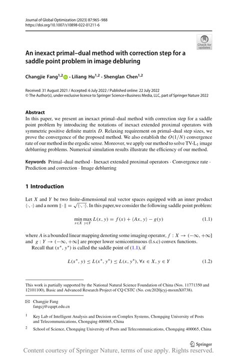 an inexact primal dual method with correction step for a saddle point problem in image debluring