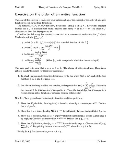 exercise on the order of an entire function
