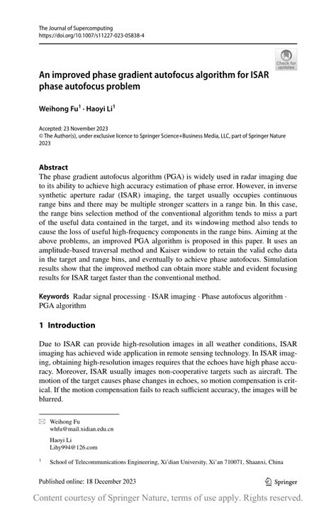an improved phase gradient autofocus algorithm for isar phase autofocus problem