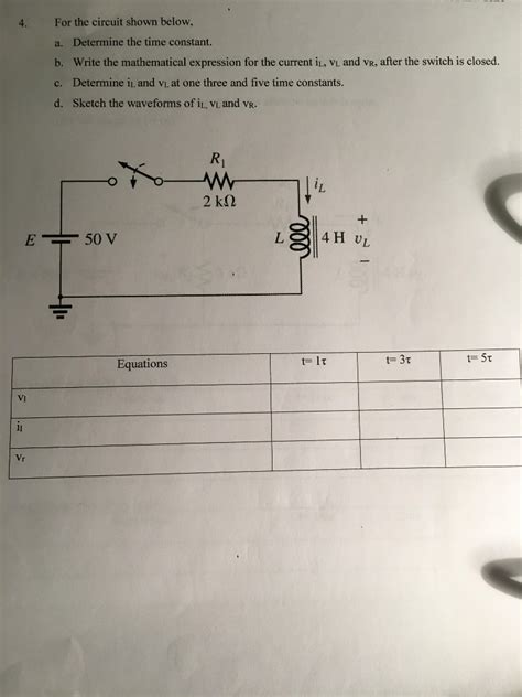 Solved For The Circuit Shown Below A Determine The Time Chegg