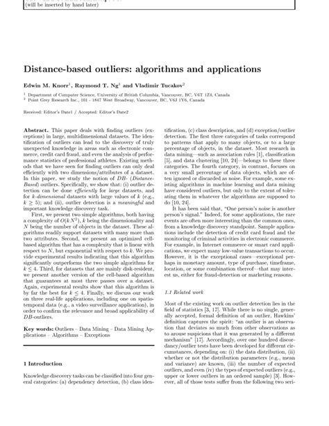 pdf distance based outliers algorithms and applications