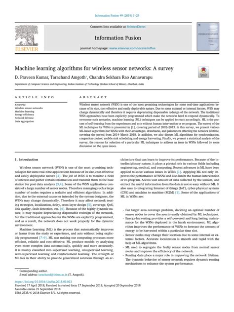 machine learning algorithms for wireless sensor networksa survey pdf machine learning