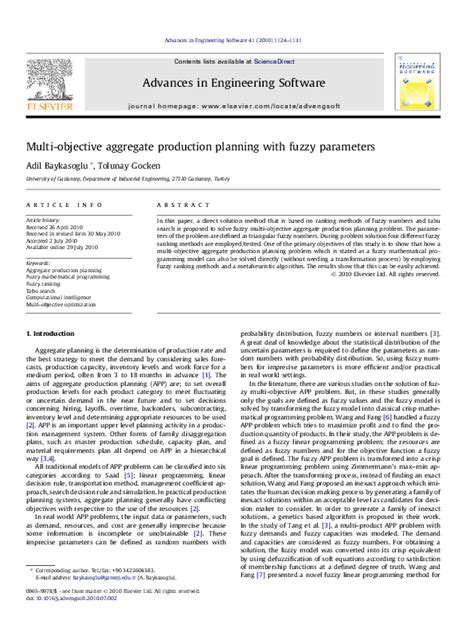 pdf multi objective aggregate production planning with fuzzy parameters gerhard wilhelm