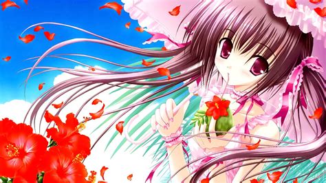Wallpaper Illustration Long Hair Anime Girls Brunette Looking At