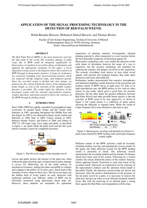 pdf application of the signal processing technology in the detection of red palm weevil
