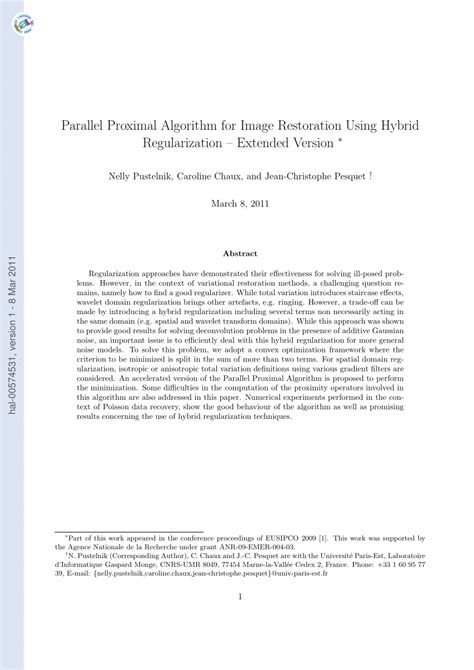 pdf parallel proximal algorithm for image restoration using hybrid regularization extended