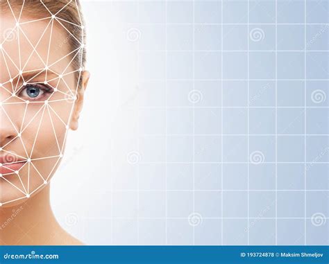 portrait of beautifyl woman with a scanning grid face id security facial recognition