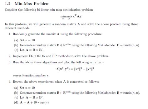 solved 1 2 min max problem consider the following bi linear