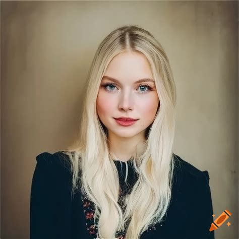 Life Like Portrait Of A Skinny And Pretty Nordic Blonde Girl With Big Light Eyes Casual Dress