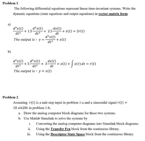 problem 1 the following differential equations