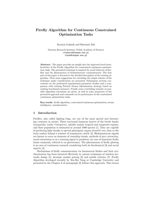 pdf firefly algorithm for continuous constrained optimization tasks