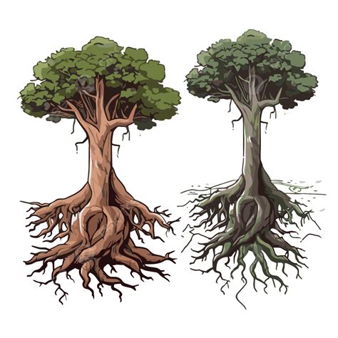 Tree Root Vector Sticker Clipart An Image Of Two Trees With Roots