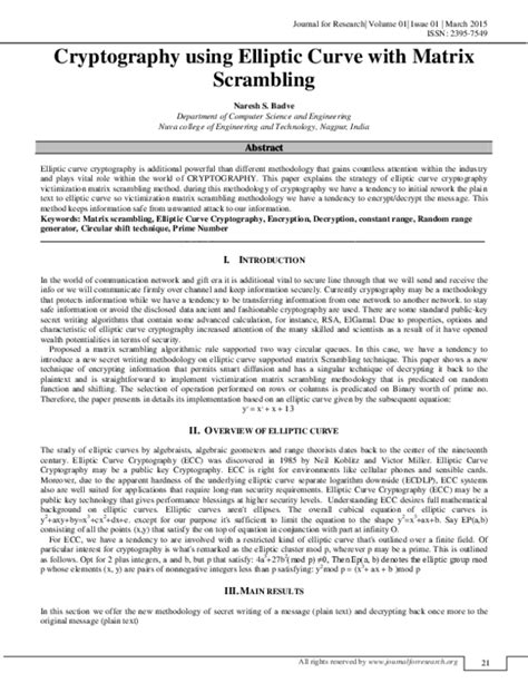 pdf cryptography using elliptic curve with matrix scrambling j4r journal for research