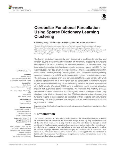 pdf cerebellar functional parcellation using sparse dictionary learning clustering
