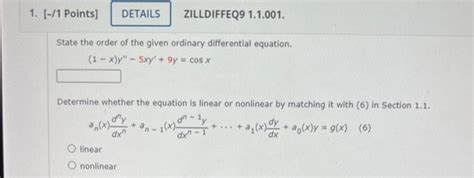 solved state the order of the given ordinary differential