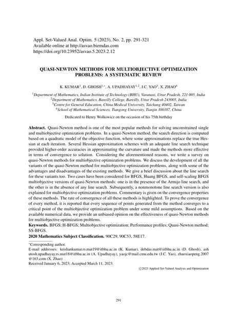 pdf quasi newton methods for multiobjective optimization problems a systematic review