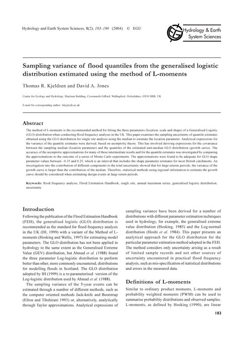 pdf sampling variance of flood quantiles from the generalised logistic distribution estimated
