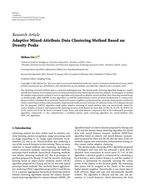 pdf adaptive mixed attribute data clustering method based on density peaks