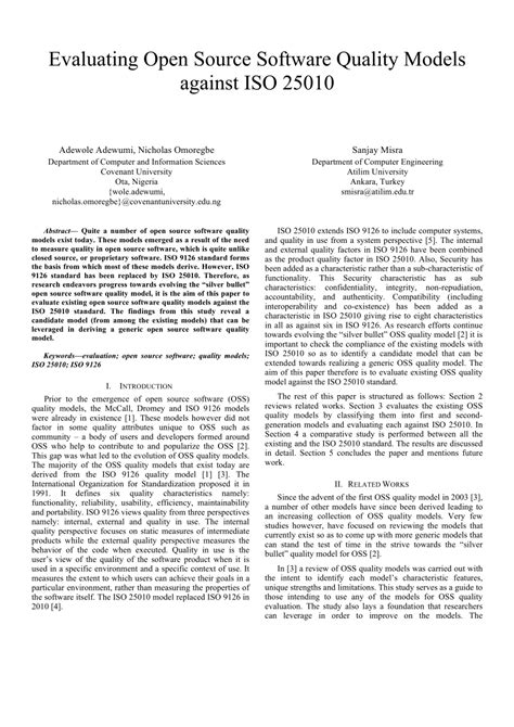 pdf evaluating open source software quality models against iso 25010