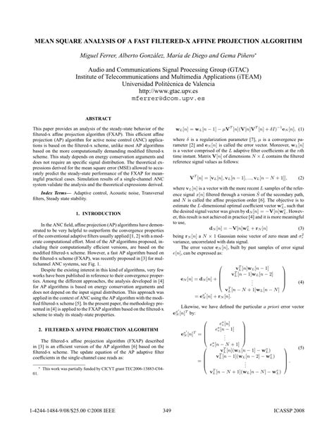 pdf mean square analysis of a fast filtered x affine projection algorithm